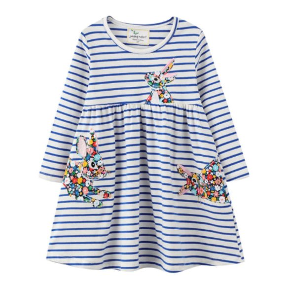 Dresses | Easter Bunny Rabbit Girls Blue Striped Long Sleeve Dress ...